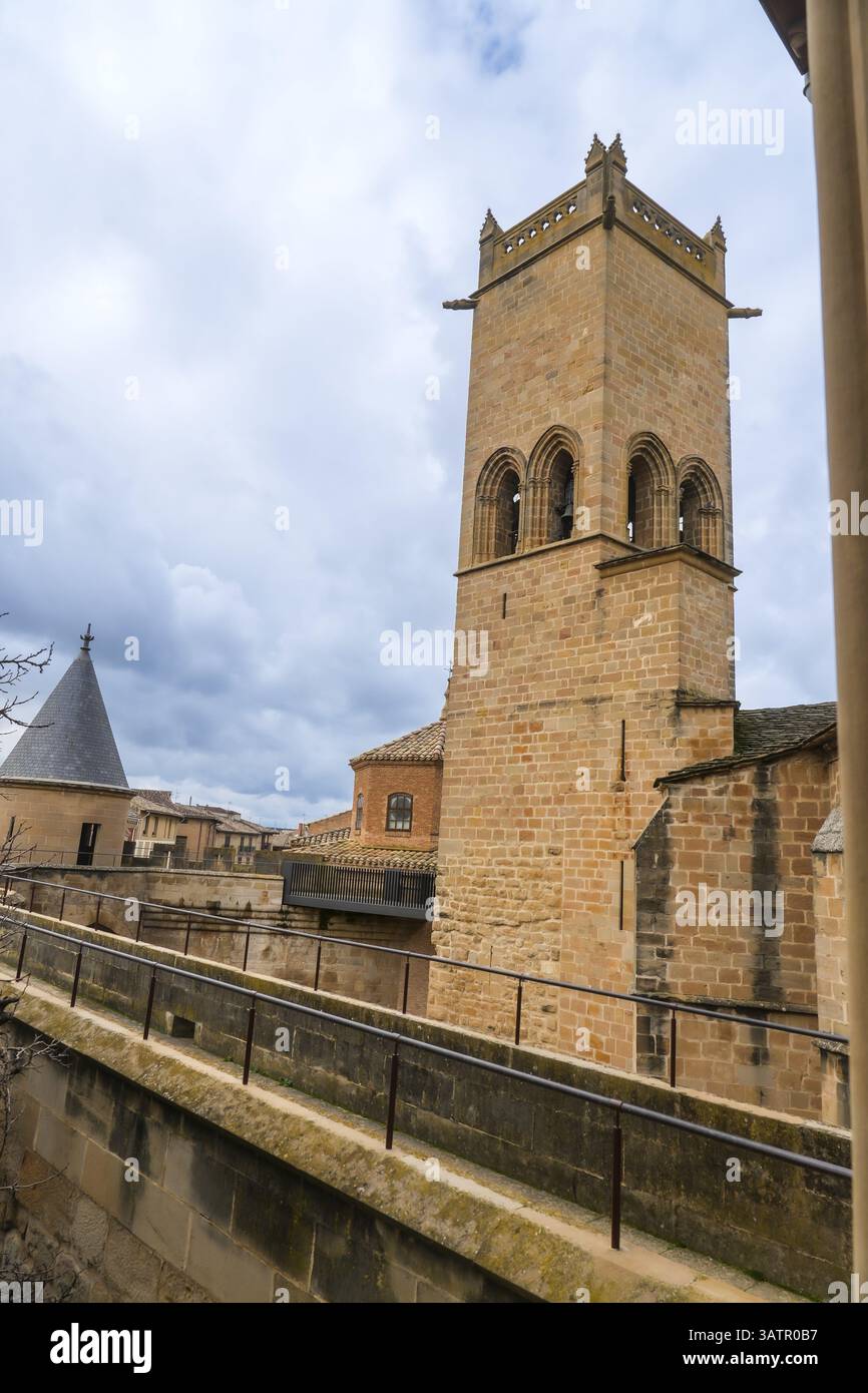 The imposing medieval architecture of the royal palace of olite stands ...