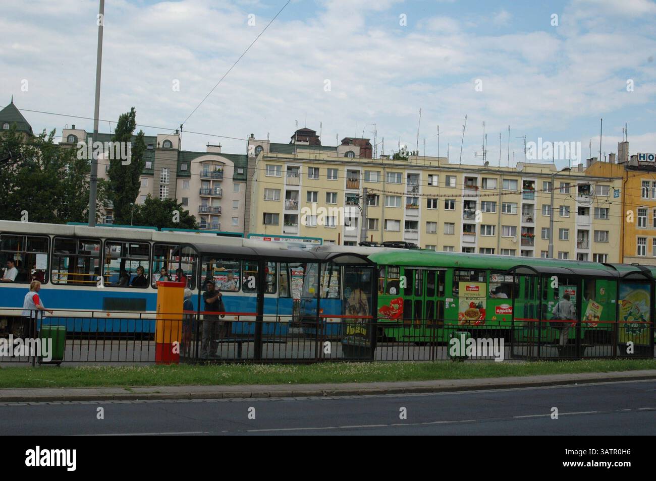 Wroclaw Poland,City view Public transport trams and old houses with tv ...