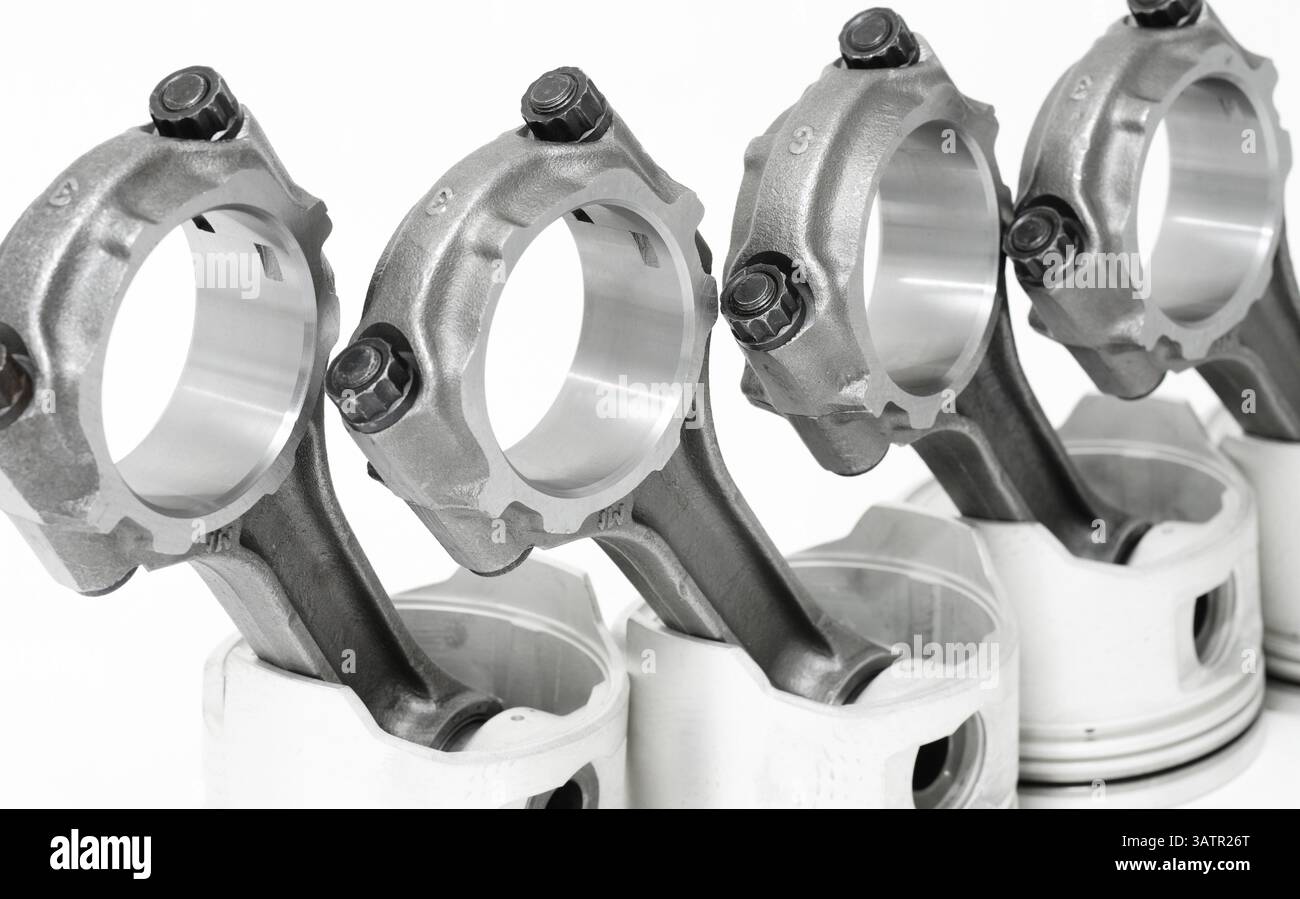 Details of diesel engine - connecting rods and pistons Stock Photo - Alamy
