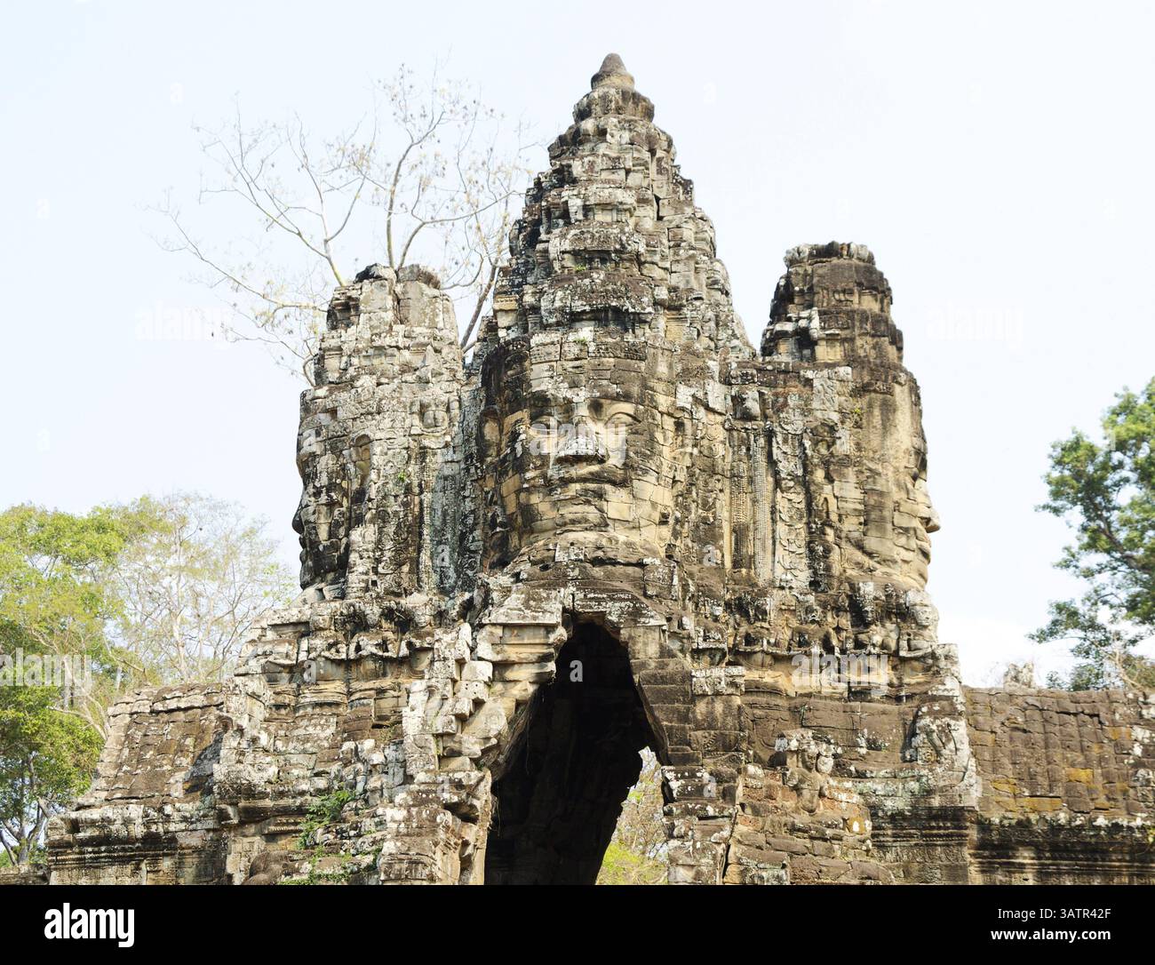 The Southern Gate of Angkor Thom, the ancient Khmer capital. The gate ...