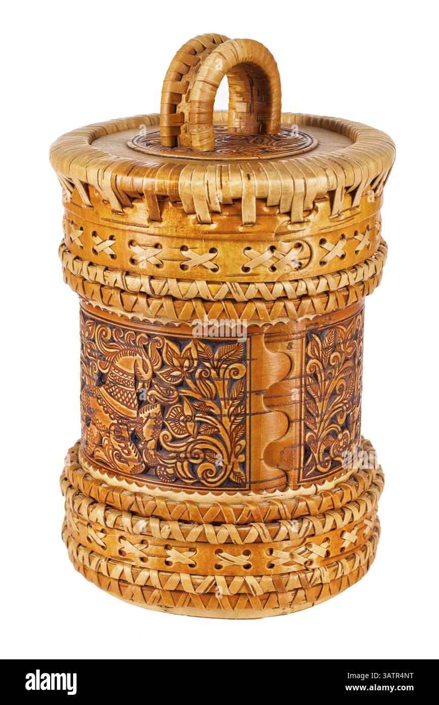 Wooden traditional Russian handmade container on isolated background ...