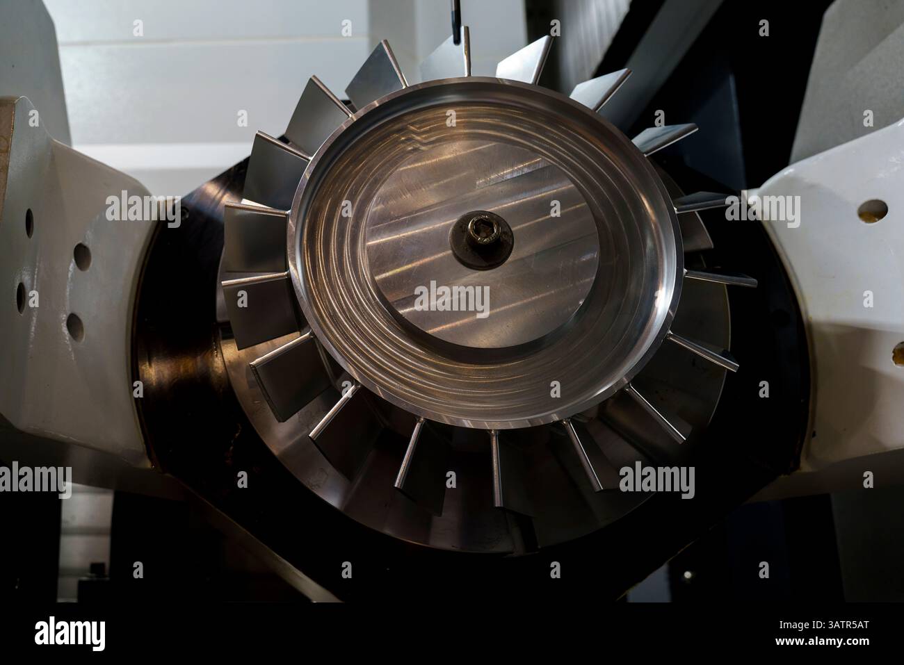 a machine shaft with blades, metalworking, machine parts, shiny metal ...