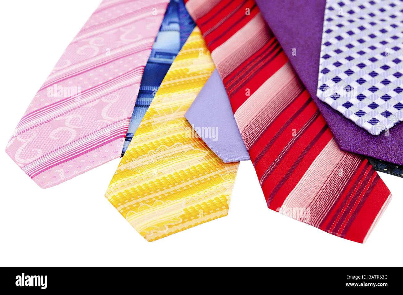 Many different colurful ties, isolated over white Stock Photo - Alamy