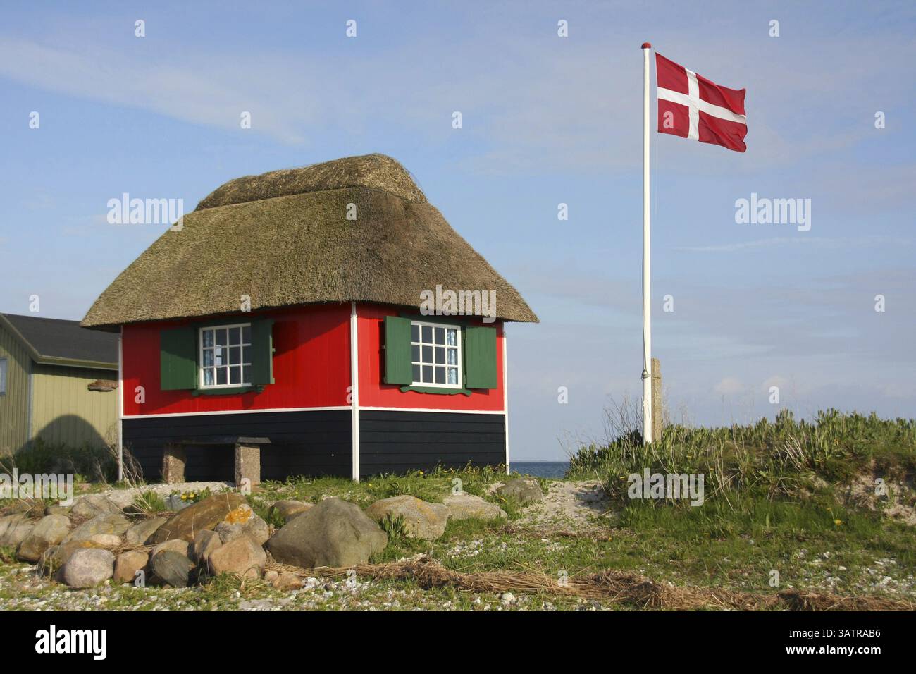 The beach house on Aeroe, on the beach at Marstal. A landmark of the ...