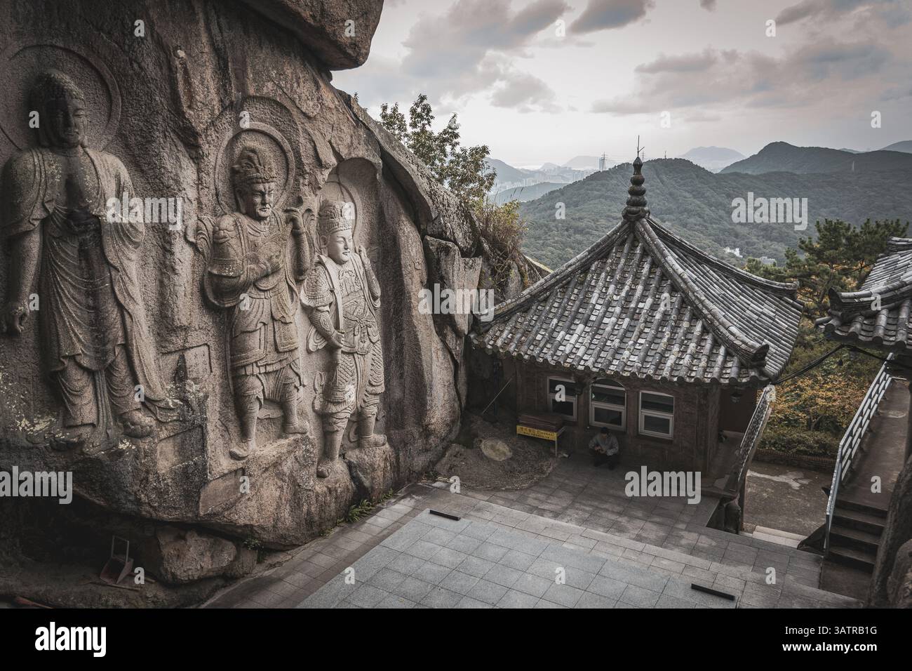 Impressive stone carvings in the natural cave at Seokbulsa Temple ...