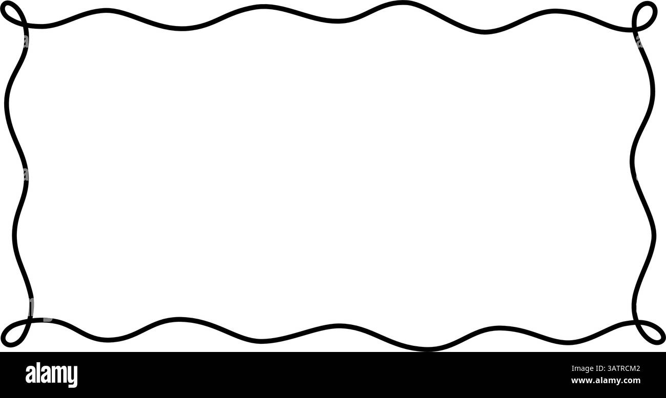 Ribbon line doodle frame. Hand drawn vintage wavy border. Doodle line ...