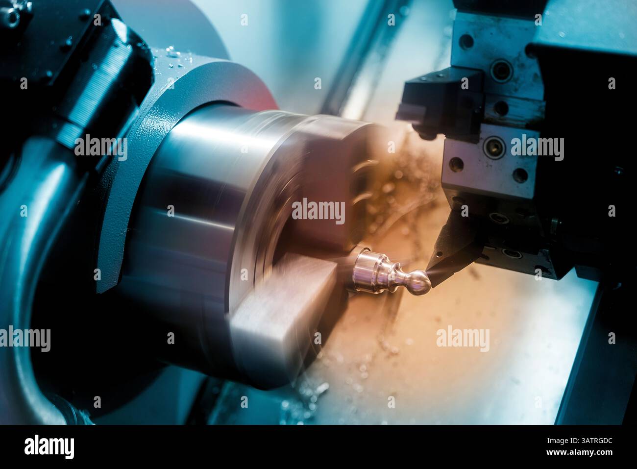 A CNC lathe shapes and cuts the metal parts of the shaft. chuck ...