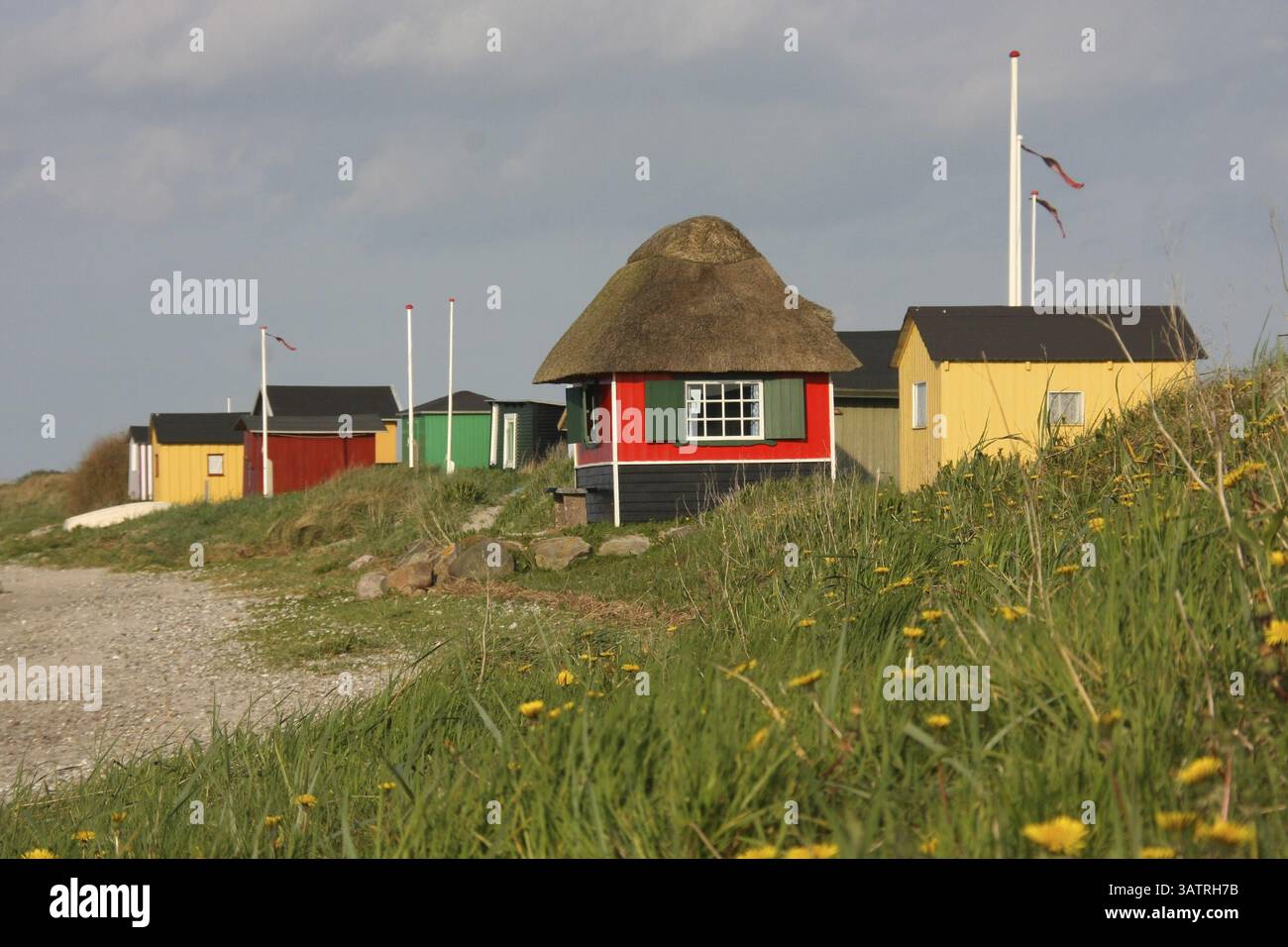 Beach houses on Aeroe, on the beach at Marstal, Marstal, Denmark ...