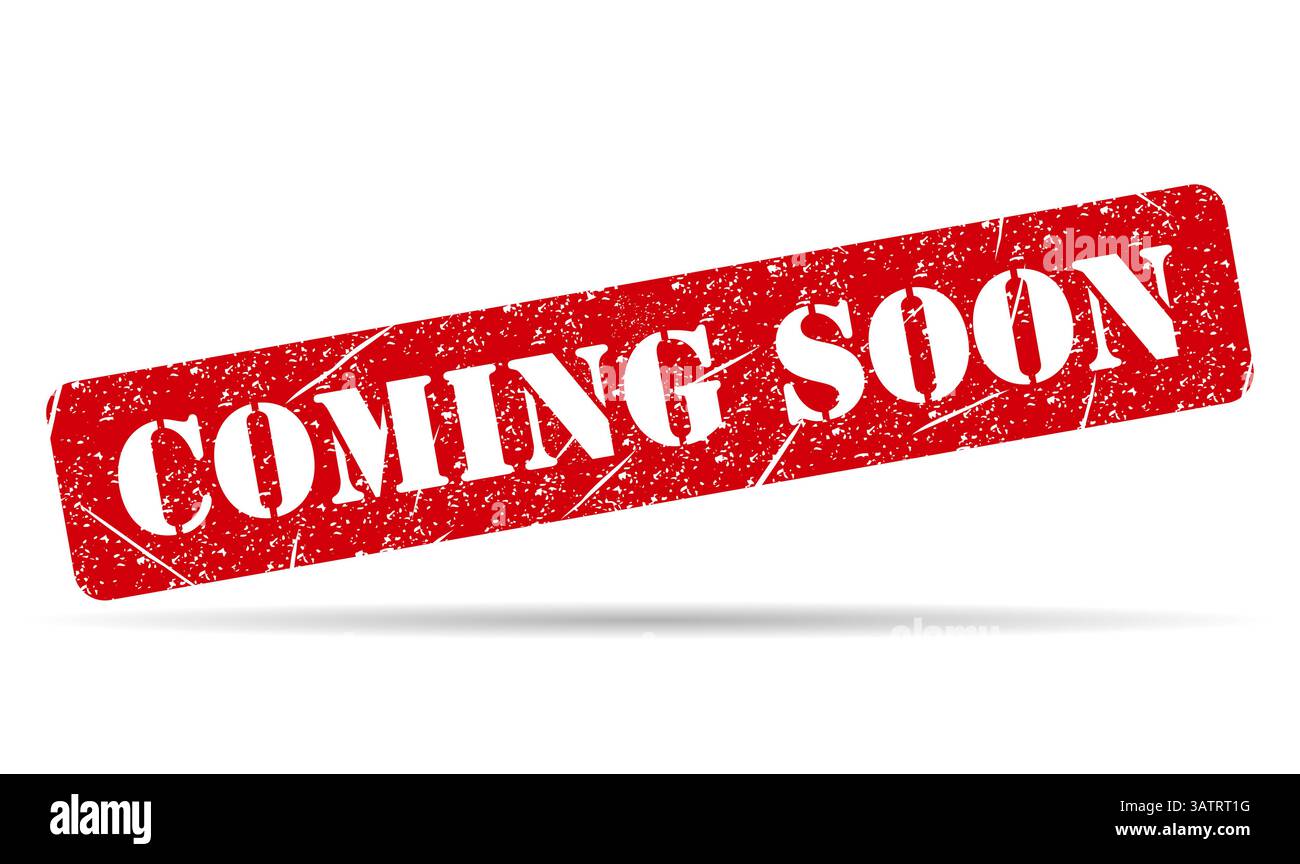 Coming soon stamp shadow symbol, label sticker sign button, text banner ...