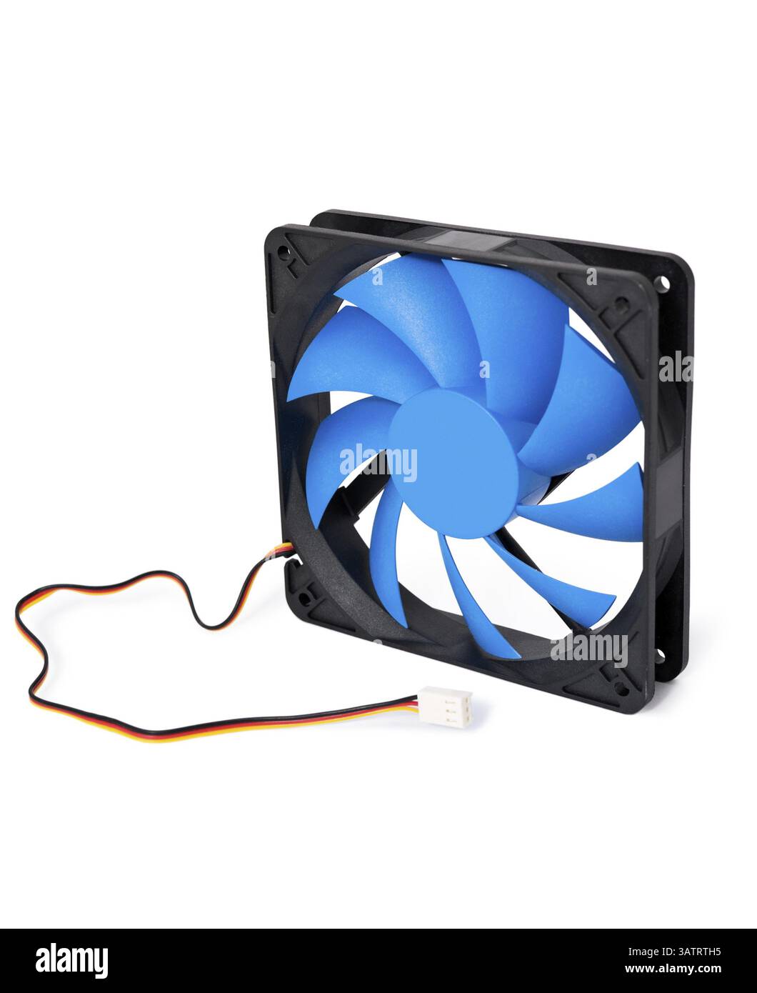 Nine vaned blue fan for central processor unit cooler, over white ...