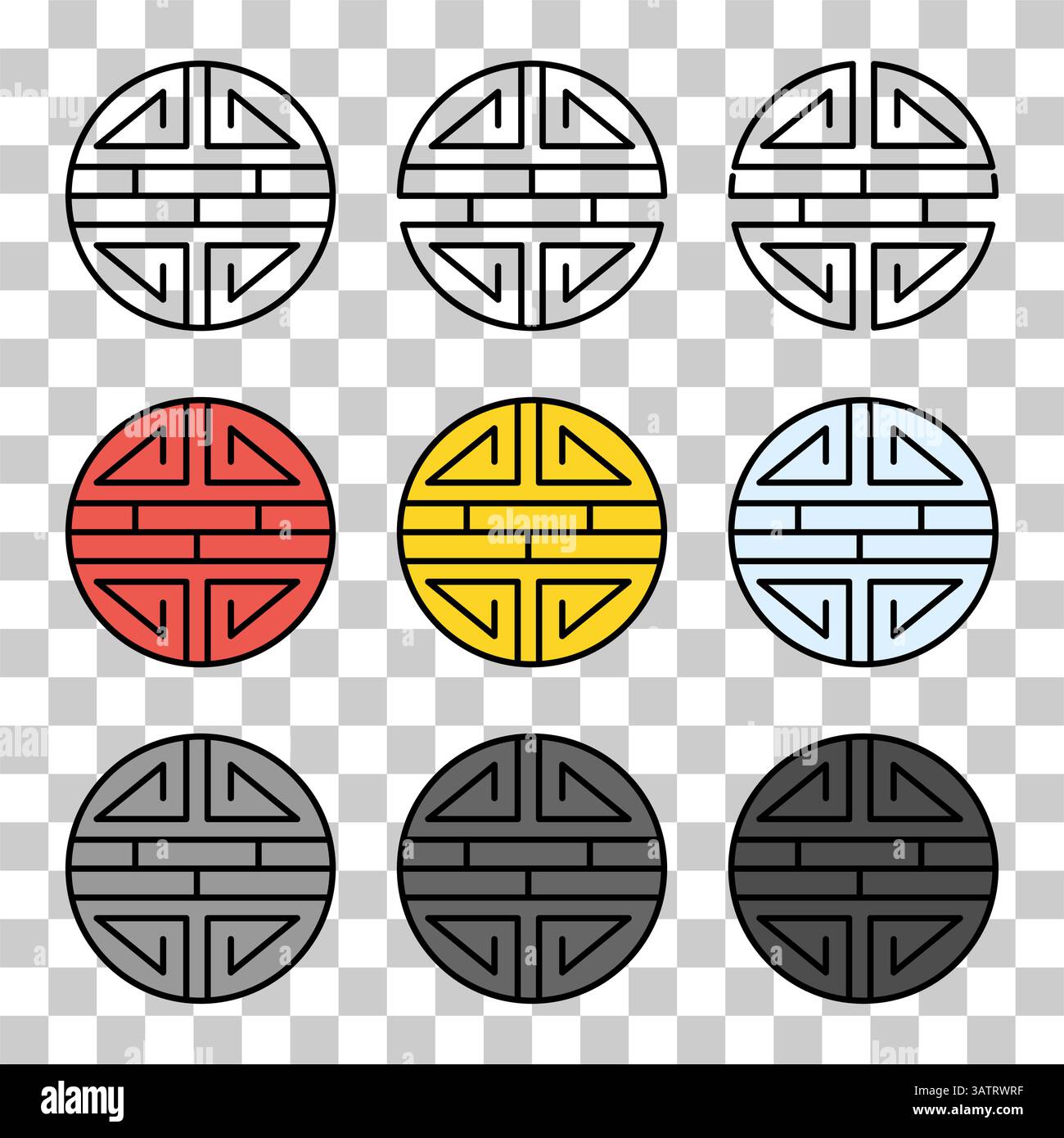 Set of Traditional shou icon, spiritual flat symbol, asian vector ...