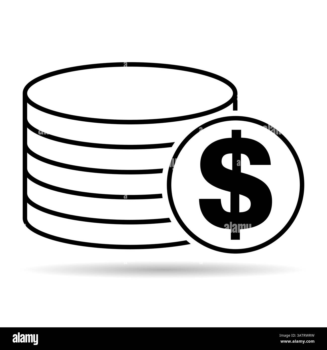Dollar stack shadow coin, flat icon money design, cash sign vector ...