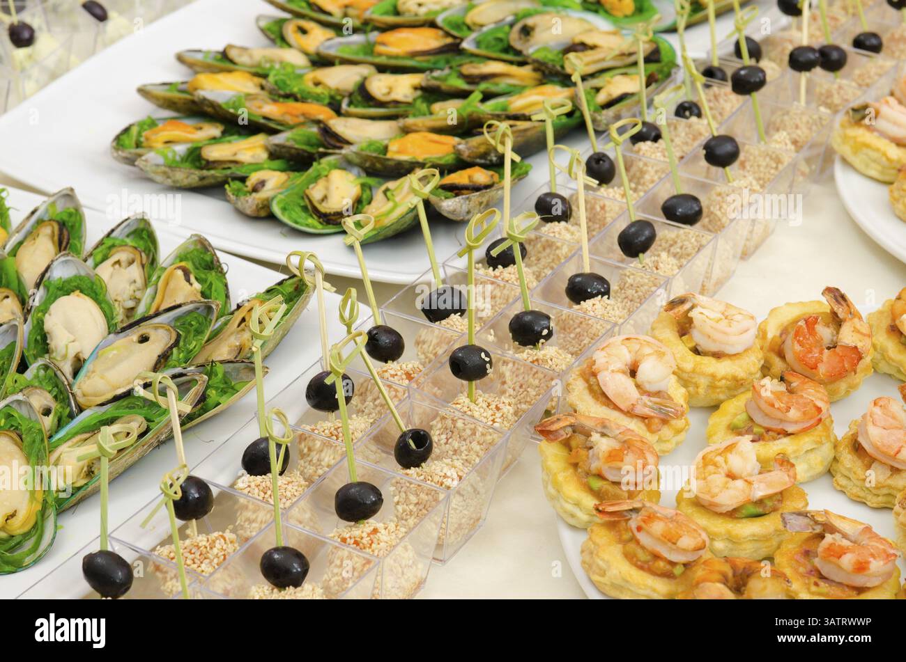 Seafood cold snacks on buffet table, catering Stock Photo - Alamy