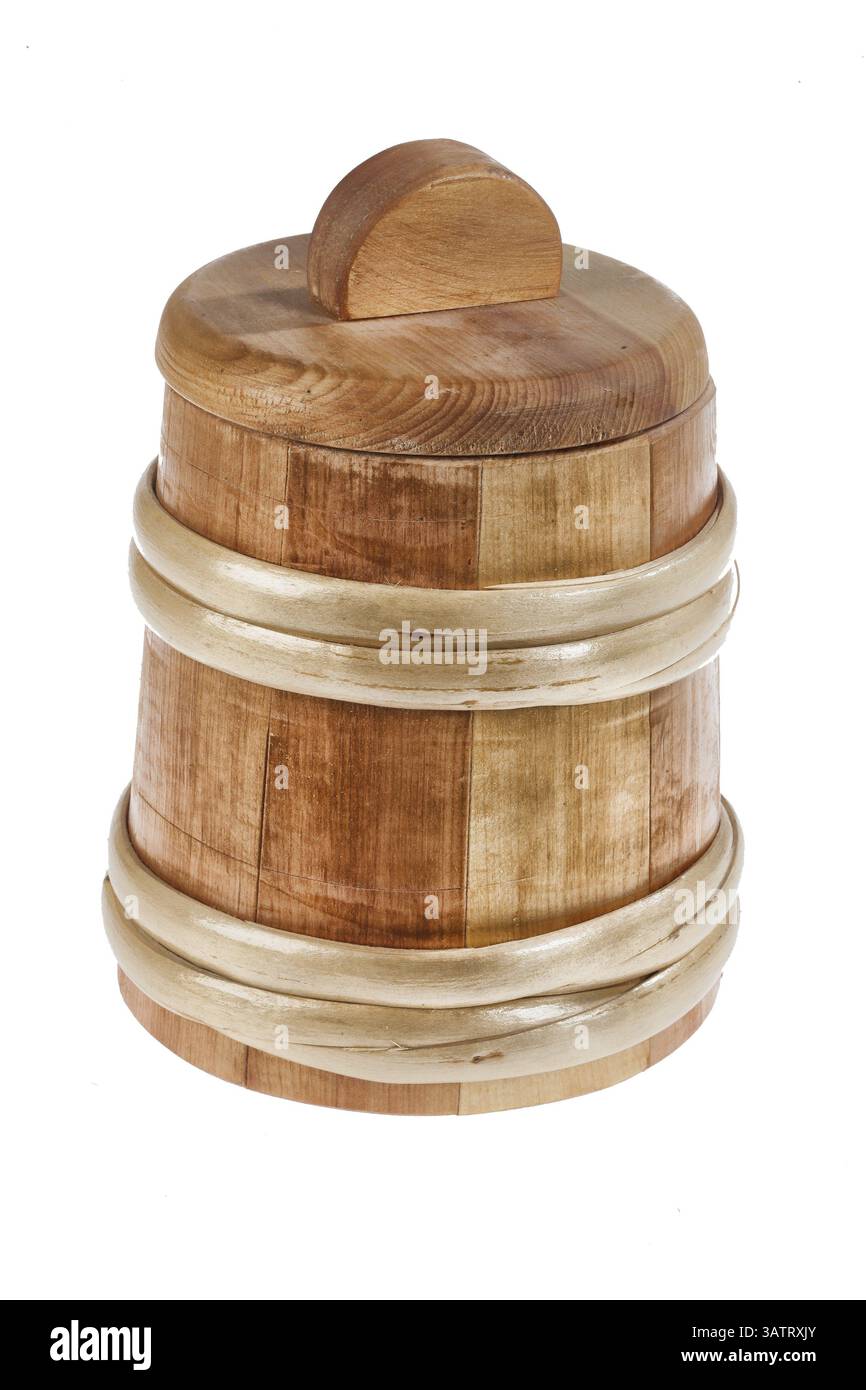 Russian national handmade wooden container on an isolated studio ...