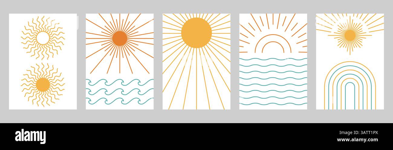 Boho sun poster backgrounds. Abstract sun rays, bohemian wall art ...