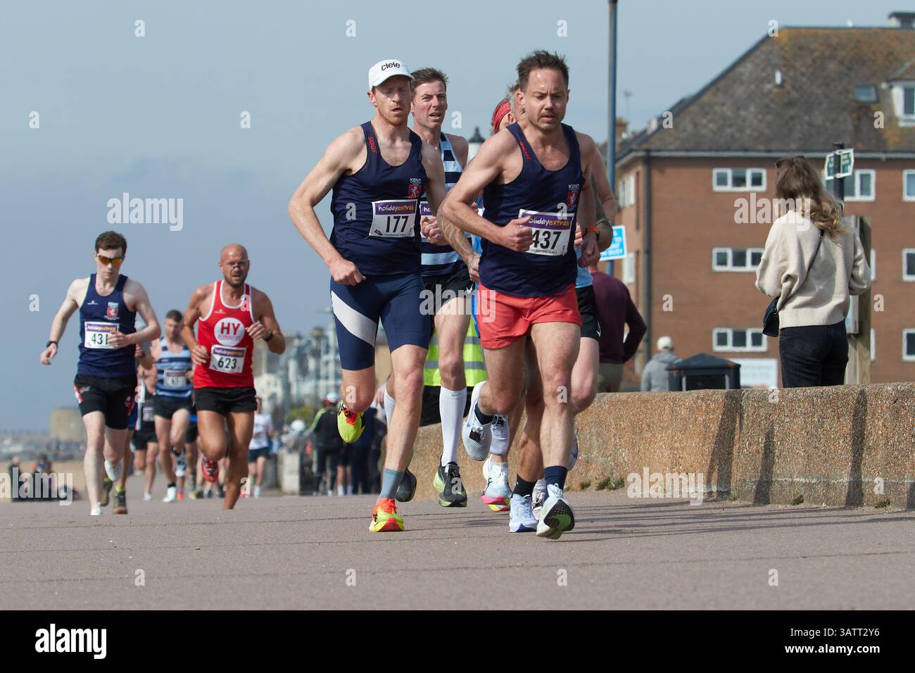 Runners on Marine Parade, Hythe, in the 2025 Folkestone 10 mile race ...