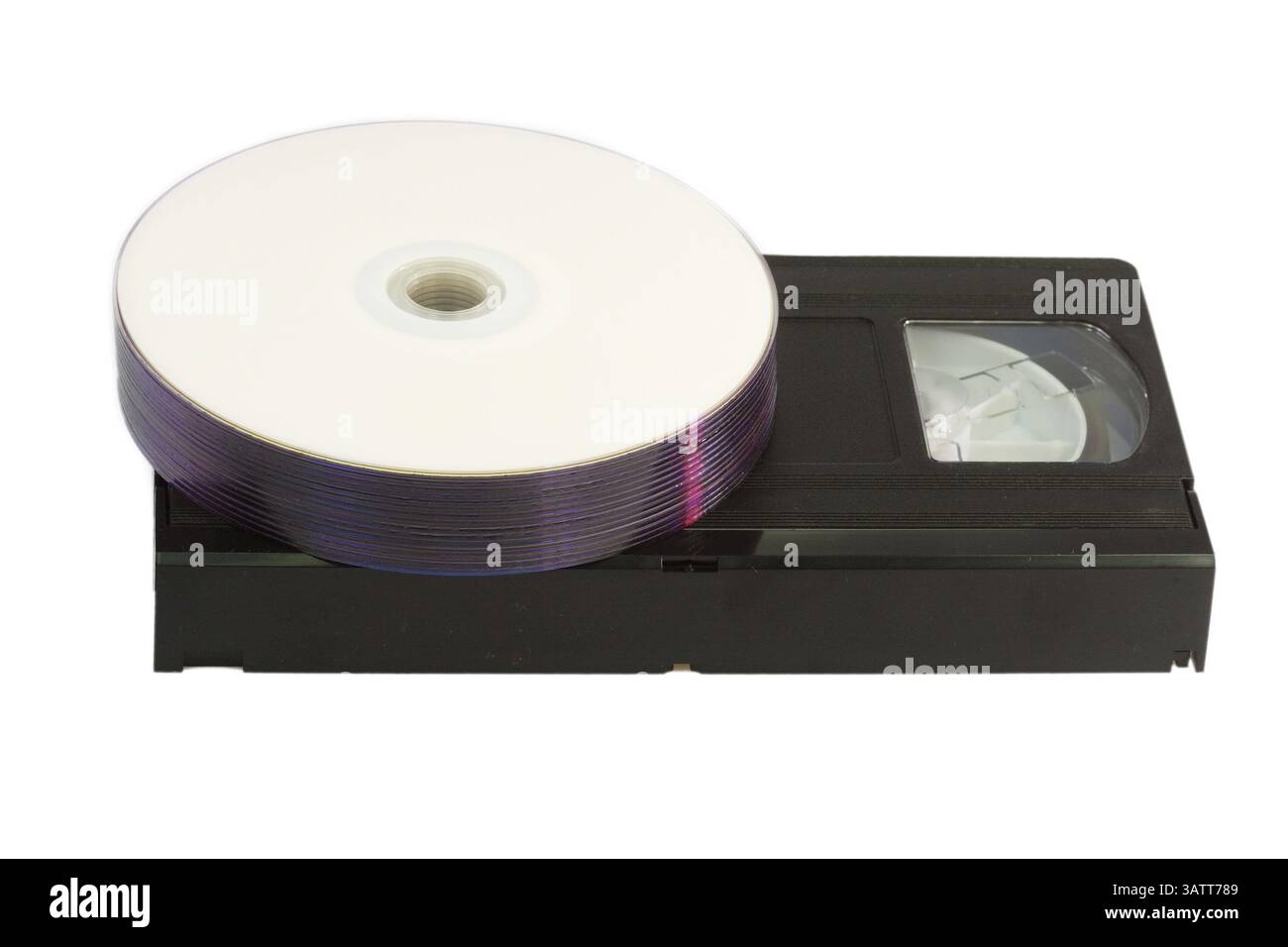 Data backup systems on white background Videocassette and digital ...