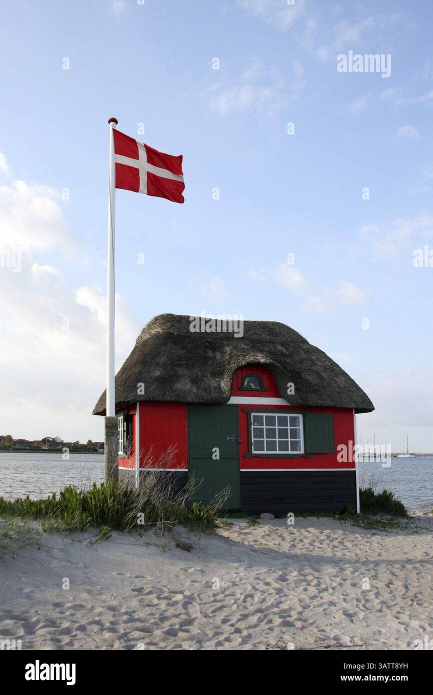 The beach house on Aeroe, on the beach at Marstal. A landmark of the ...