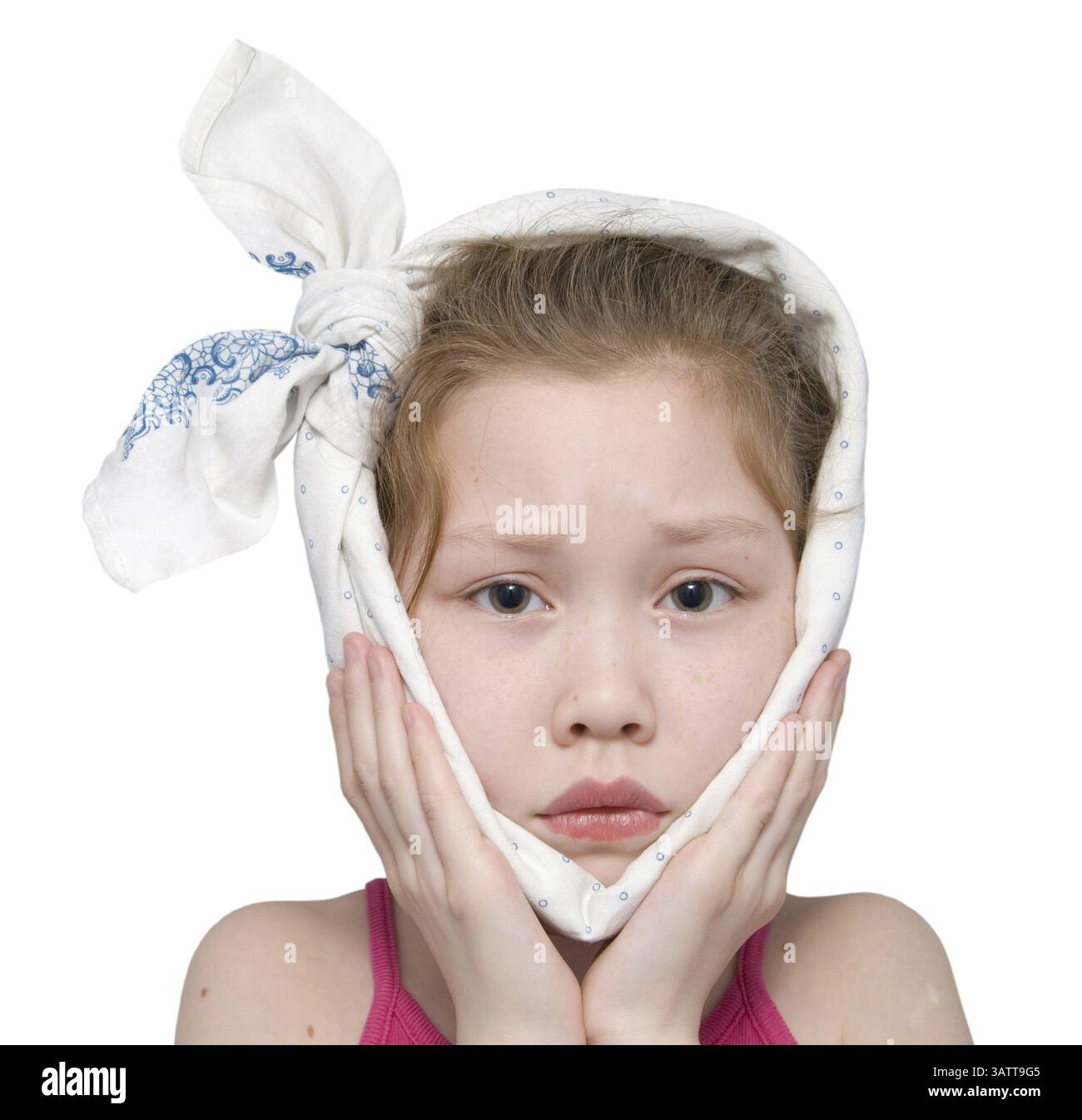 8 year old girl with a bandage around her face as if she has a ...