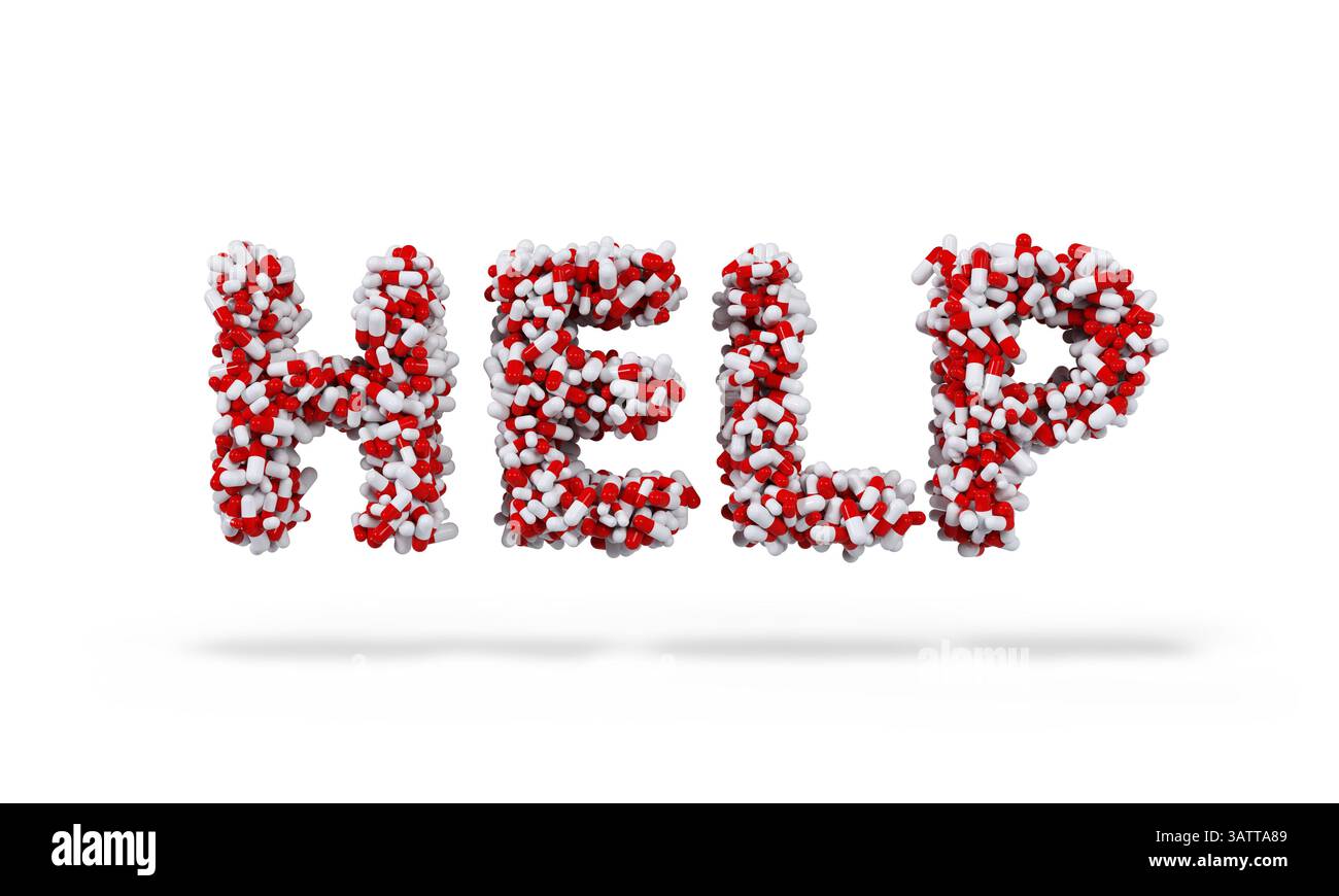 the text HELP covered with red and white - substance addiction concept ...