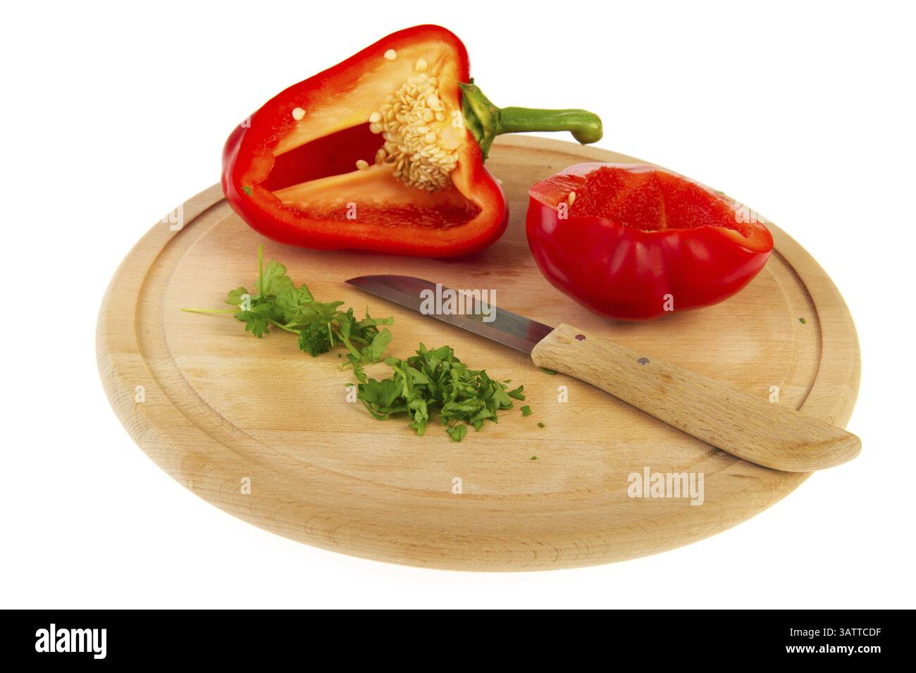 Cut fresh red paprika and fine parsley Stock Photo - Alamy