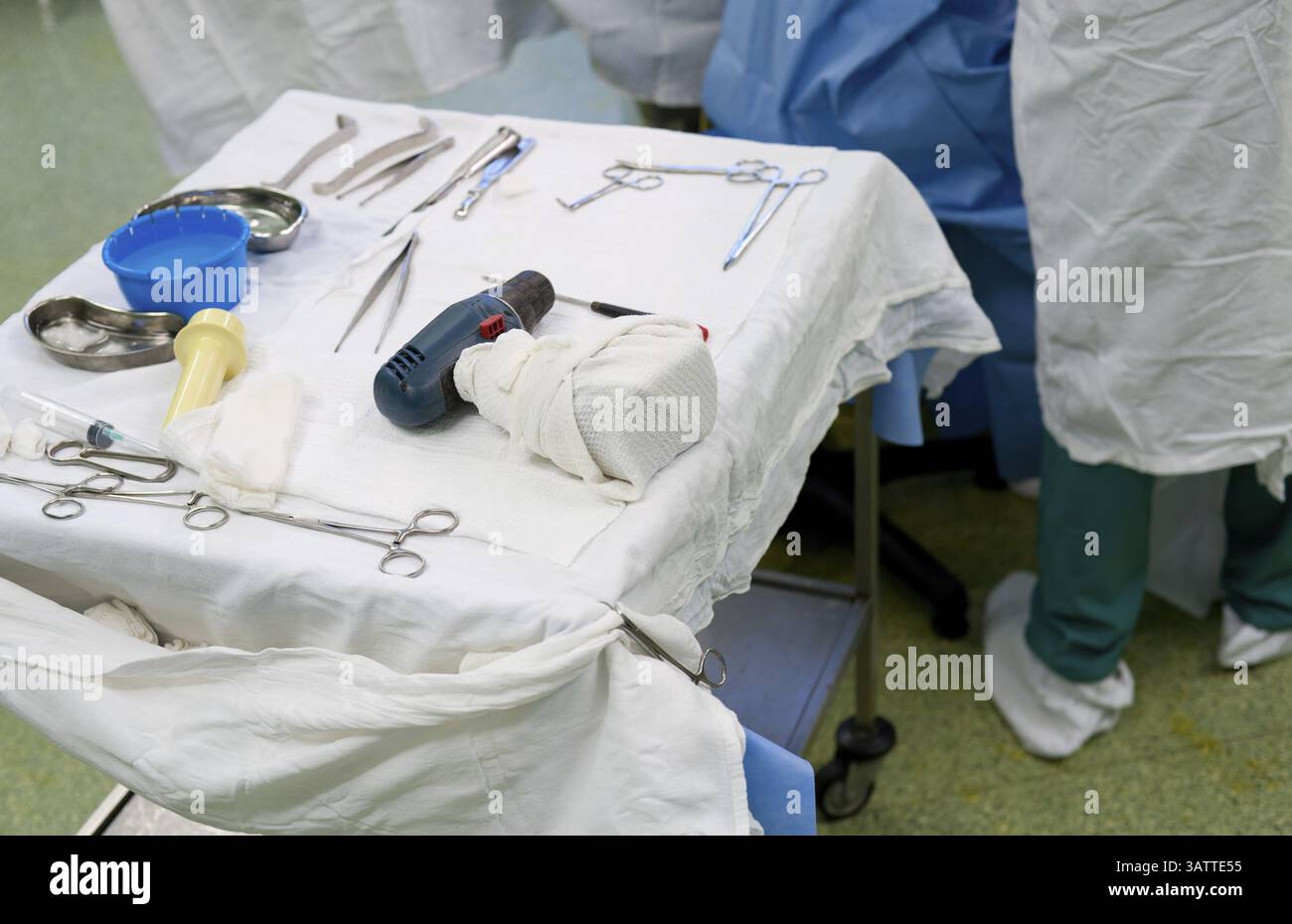 Surgical instruments on a table in a real operating room Stock Photo ...