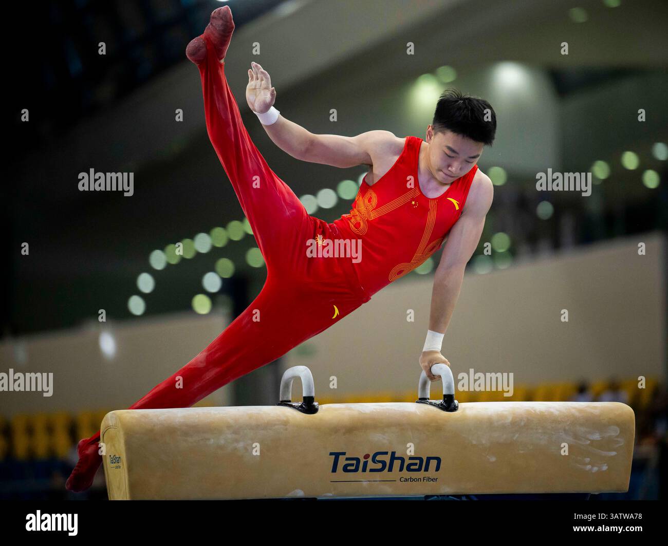 Doha, Qatar. 18th Apr, 2025. Hong Yanming of China competes during the ...