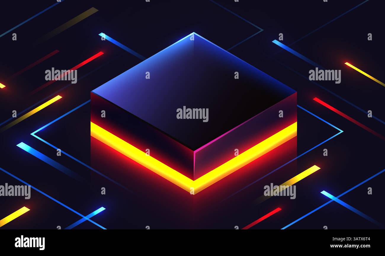 Brightly glowing glass computer chip on circuit board. Technology ...