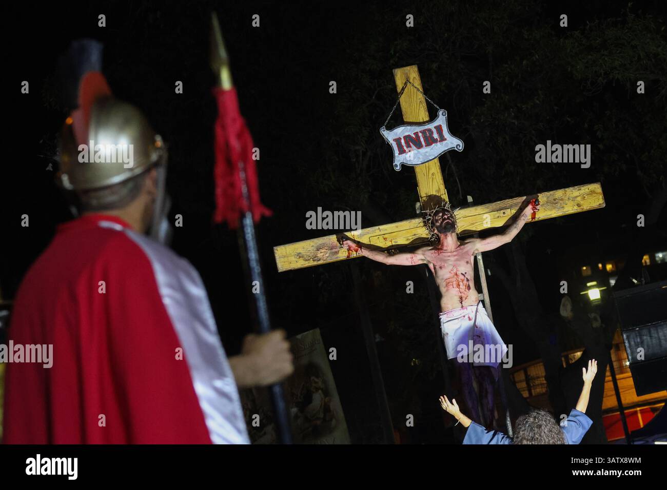 Valparaiso, Chile. 18th Apr, 2025. Jesus placed on the cross during the ...