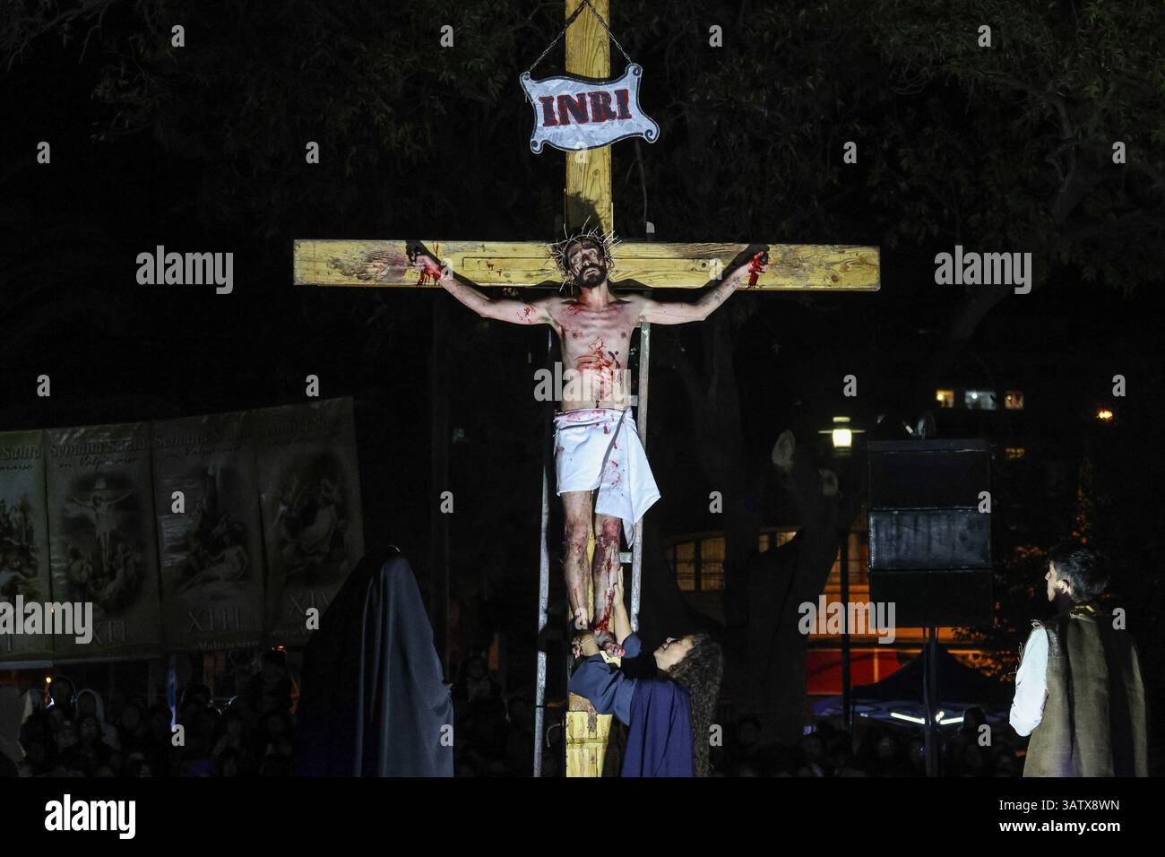 Valparaiso, Chile. 18th Apr, 2025. Jesus placed on the cross during the ...