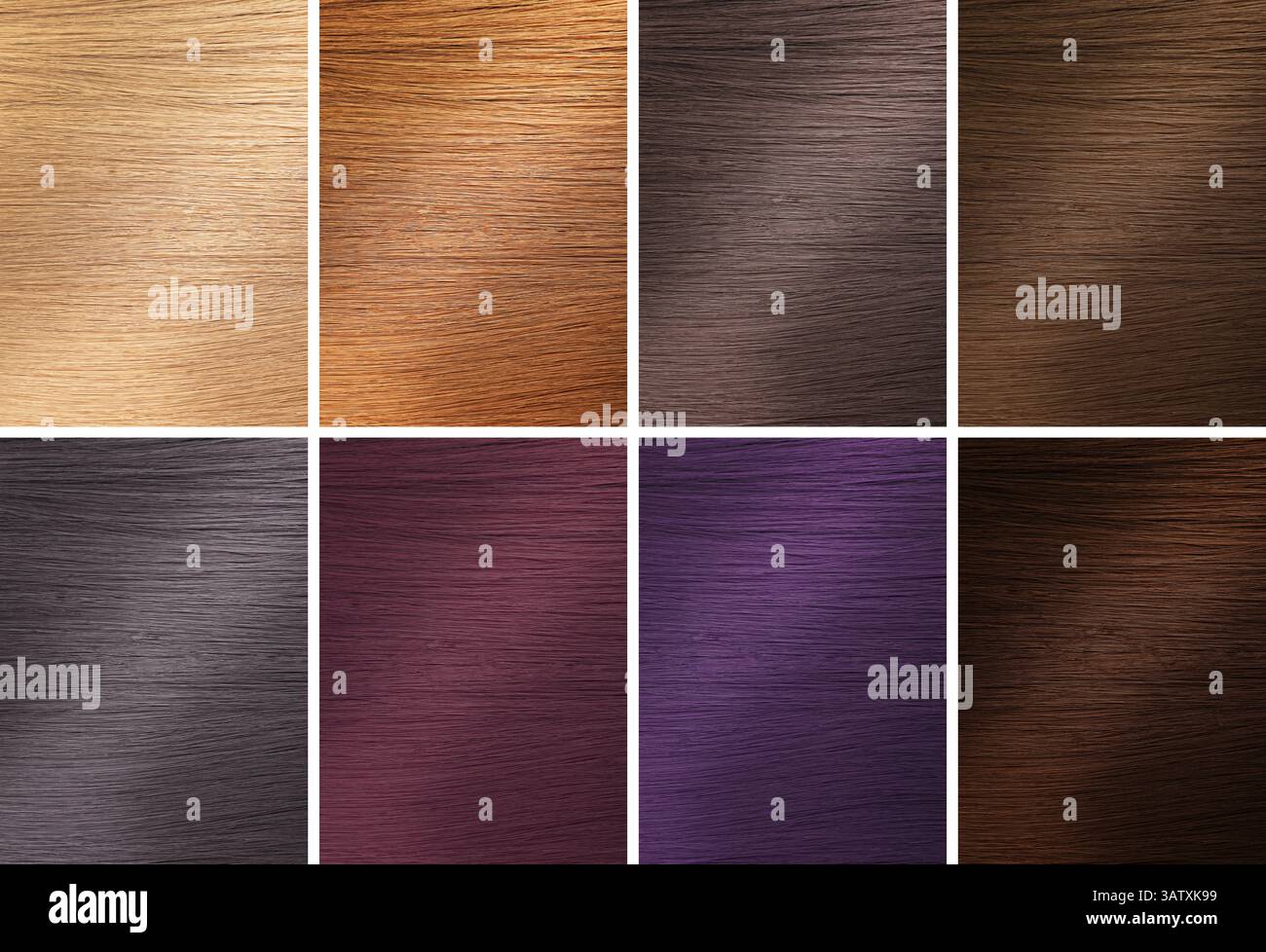 Hair color palette. Collage with samples of hair dyed in different ...