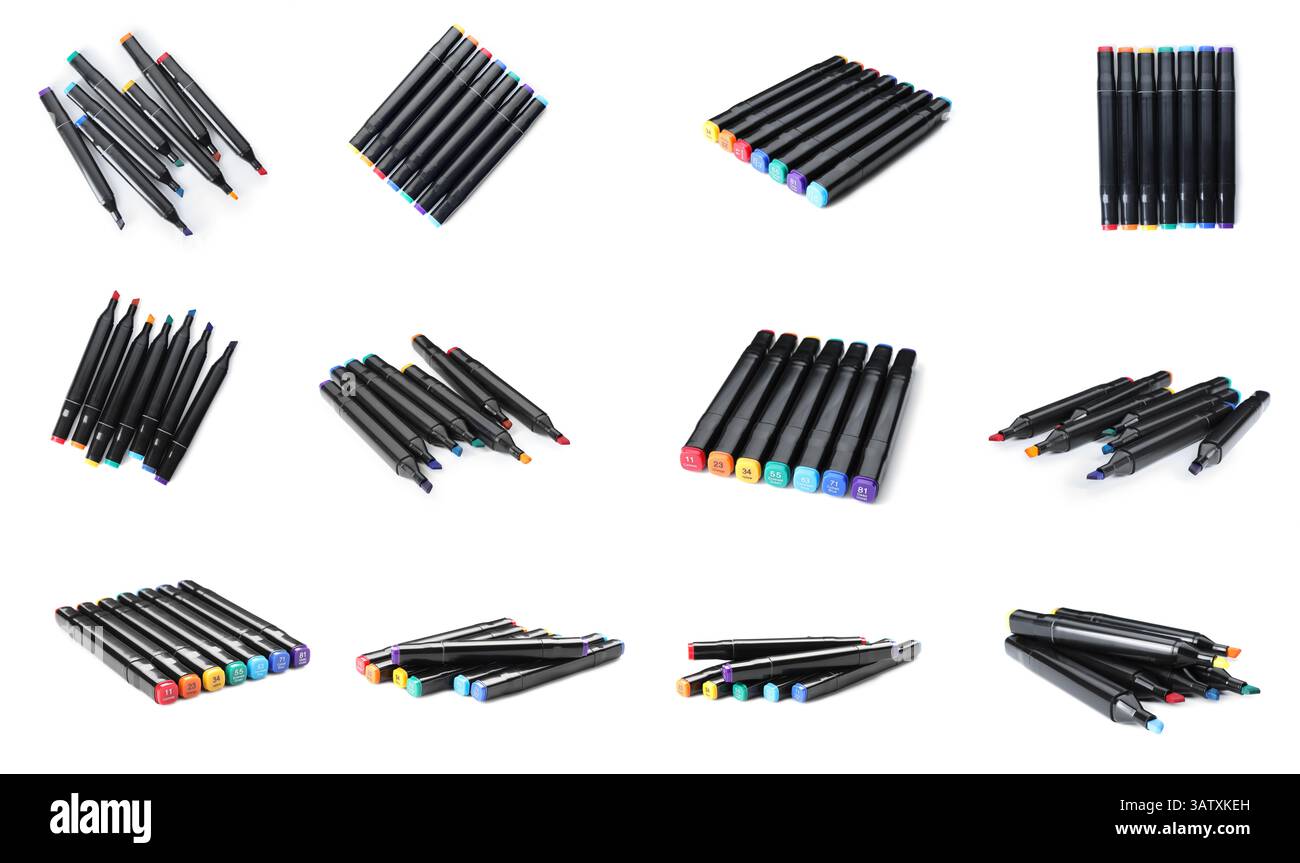Color double sided markers on white background, collage Stock Photo - Alamy