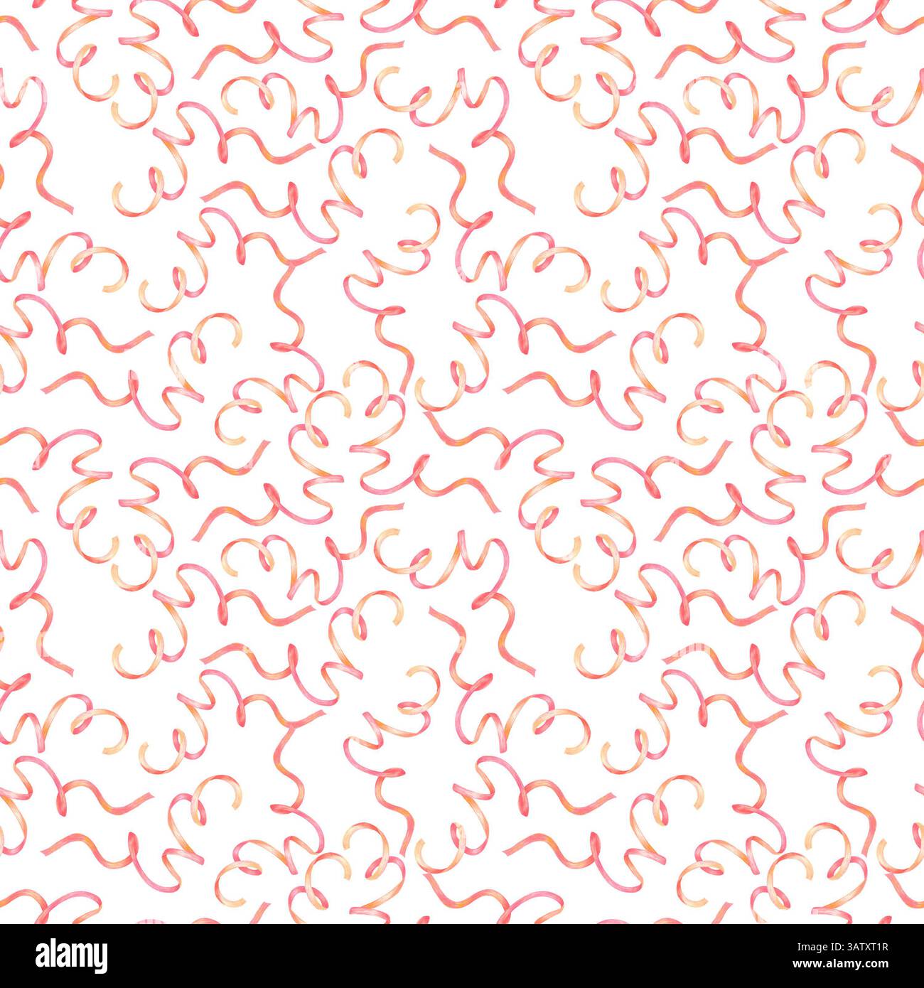 Hand drawn watercolor red winding ribbon seamless pattern. Illustration ...