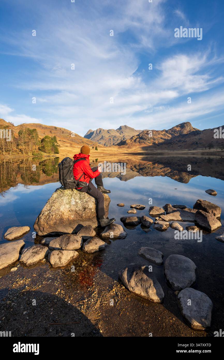 Walker at Blea Tarn Lake District Stock Photo - Alamy