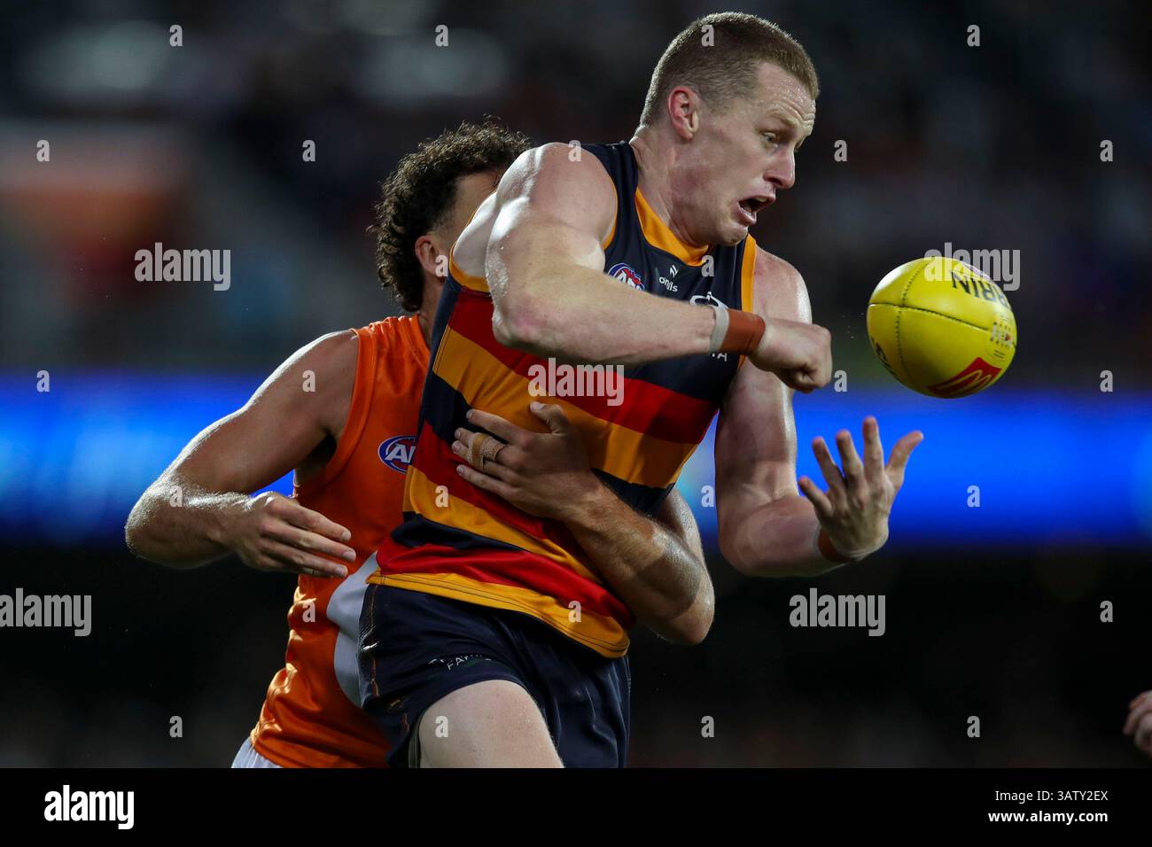 Adelaide, Australia. 19th Apr, 2025. Reilly O'Brien of the Crows is ...