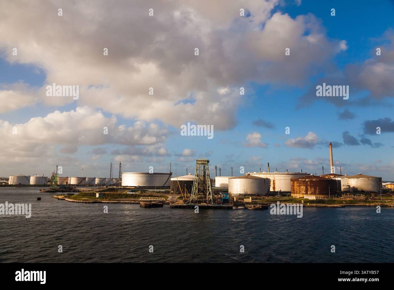 Oil harbor. Refinery and oil storage on the shore of the Gulf of ...