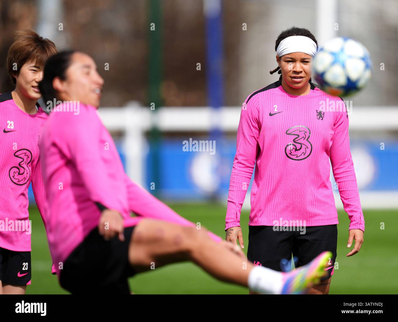 Chelsea's Mia Fishel (right) during a training session at Cobham ...