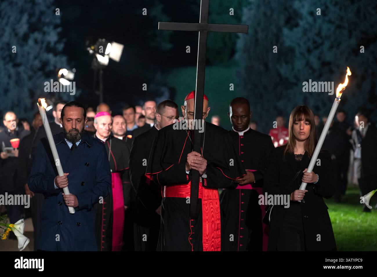 Colosseum, Rome, Italy, 18 April 2025. Cardinal Baldassare Reina, Vicar ...