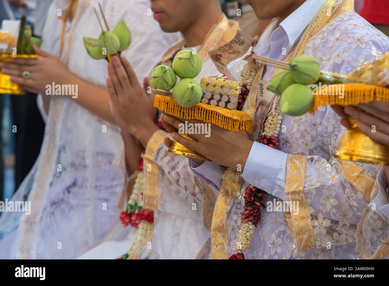 Ordination ceremony in buddhist Thai monk ritual for change man to monk ...