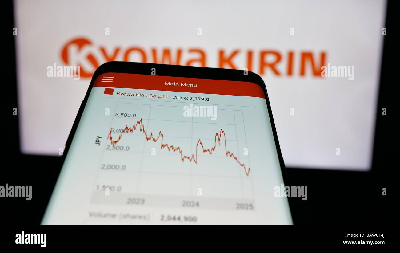 In this photo illustration, a mobile phone with the website of Japanese biotech company Kyowa ...