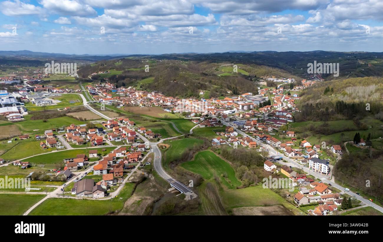 Aerial Drone View of Osecina, town in Kolubarski disctric, Serbia Stock ...