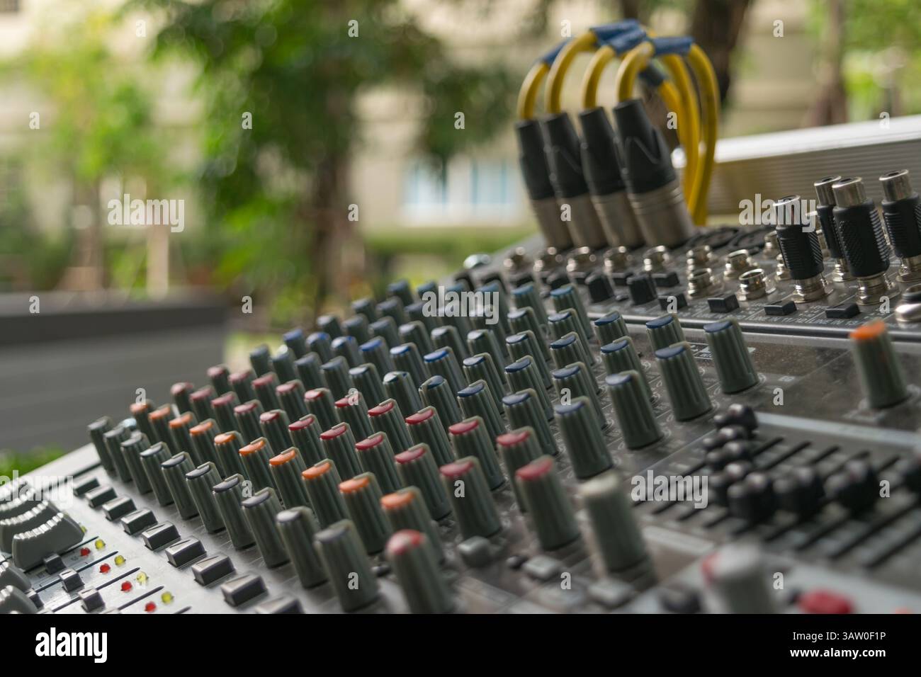 Sound mixer control board with volume buttons Stock Photo - Alamy
