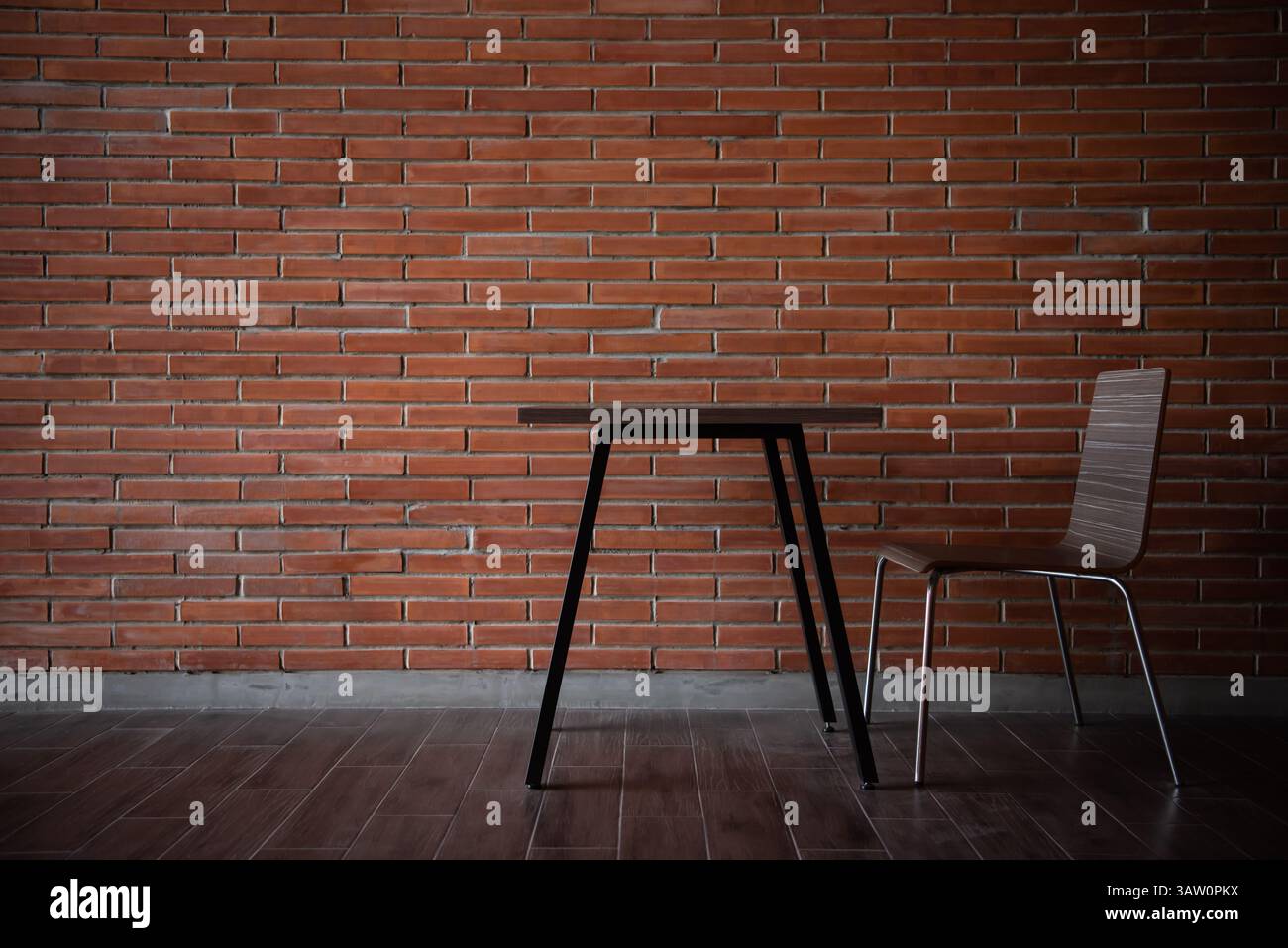 Cafe or restaurant in balcony view decorate with red brick wall and ...