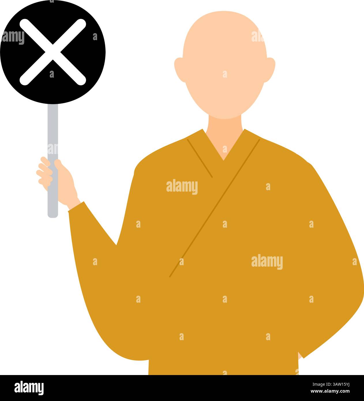 Simple illustration of a buddhist monk holding a maru-batu stick ...