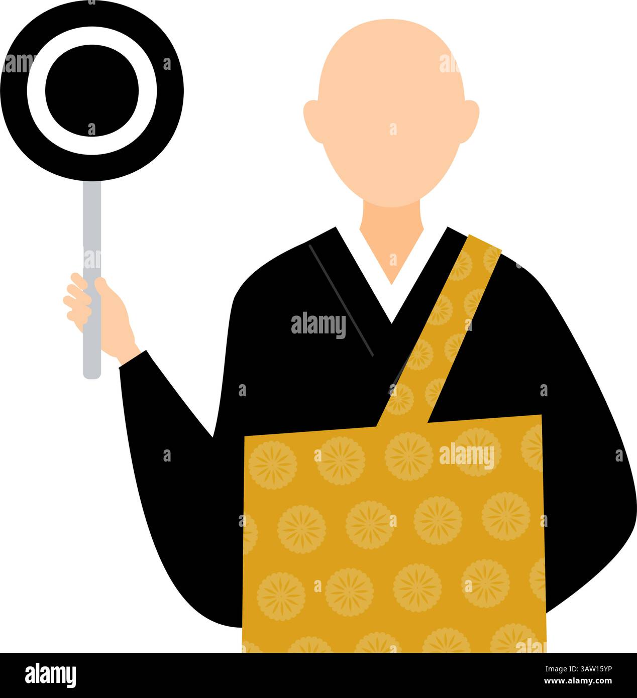 Simple illustration of a buddhist monk holding a maru stick, Vector ...