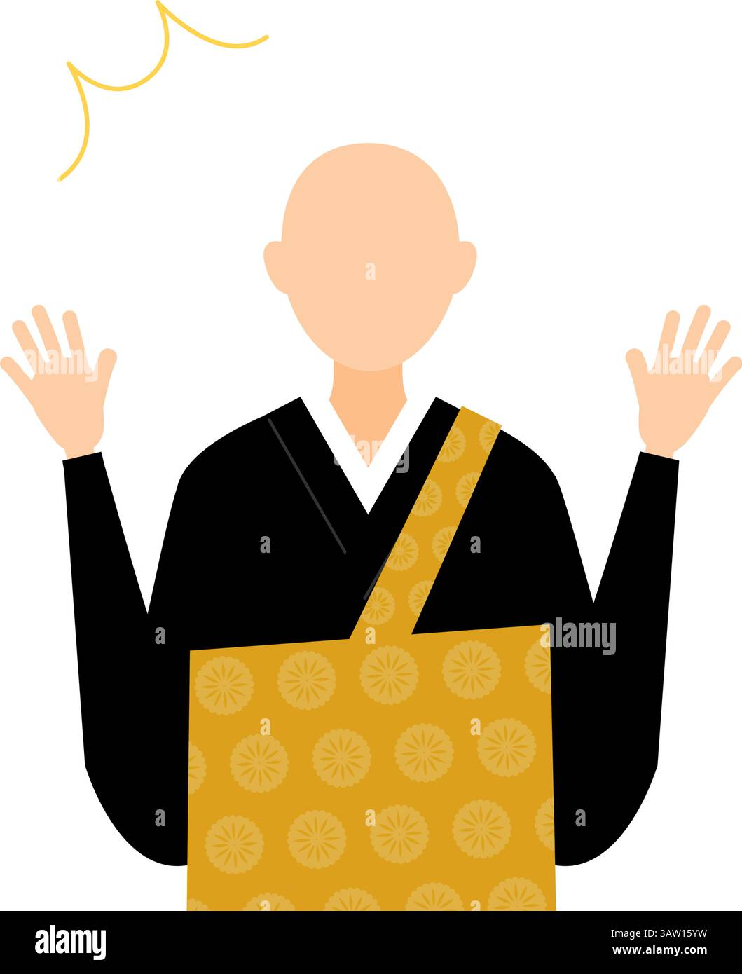 Simple illustration of a buddhist monk surprised, he opens his arms ...