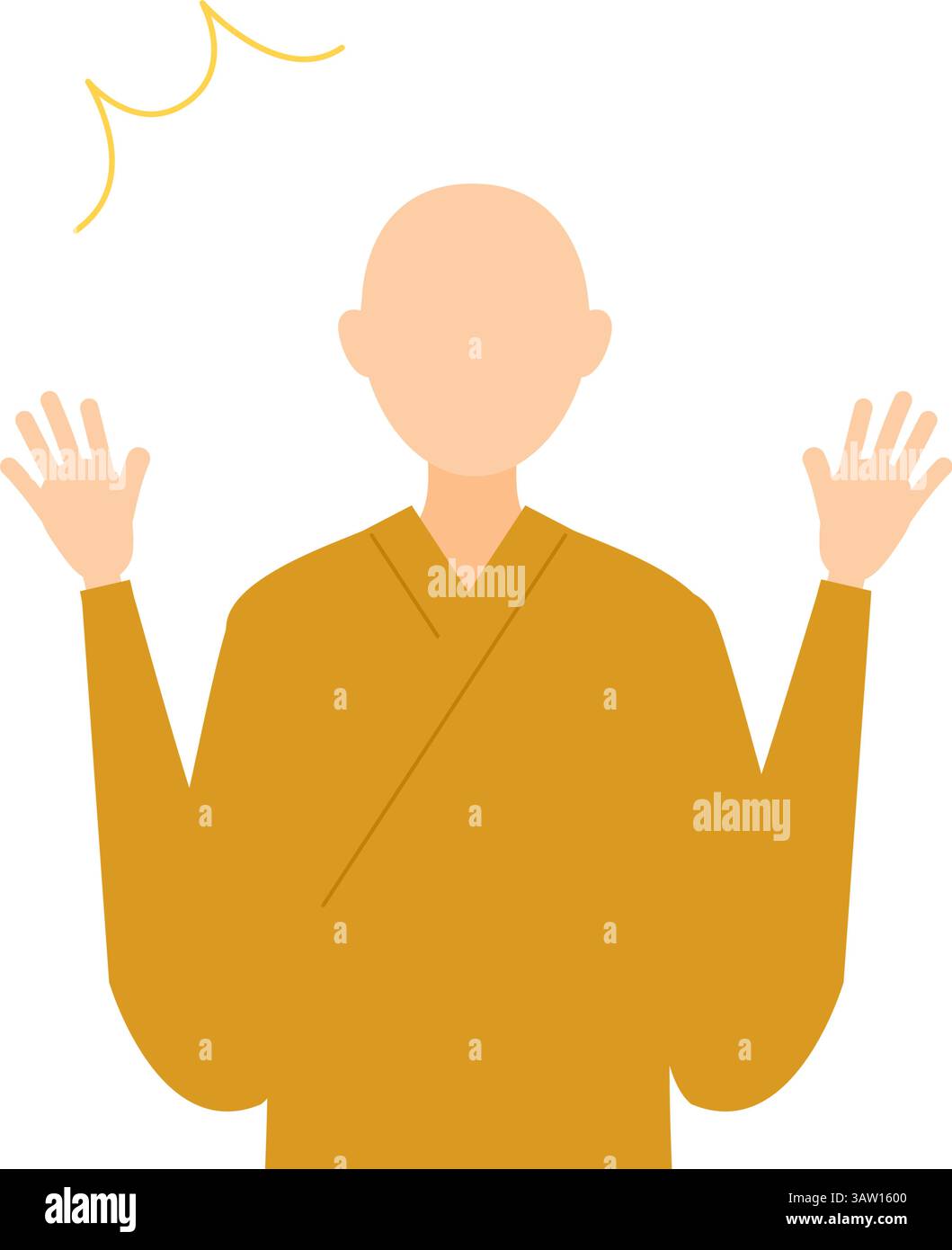 Simple illustration of a buddhist monk surprised, he opens his arms ...