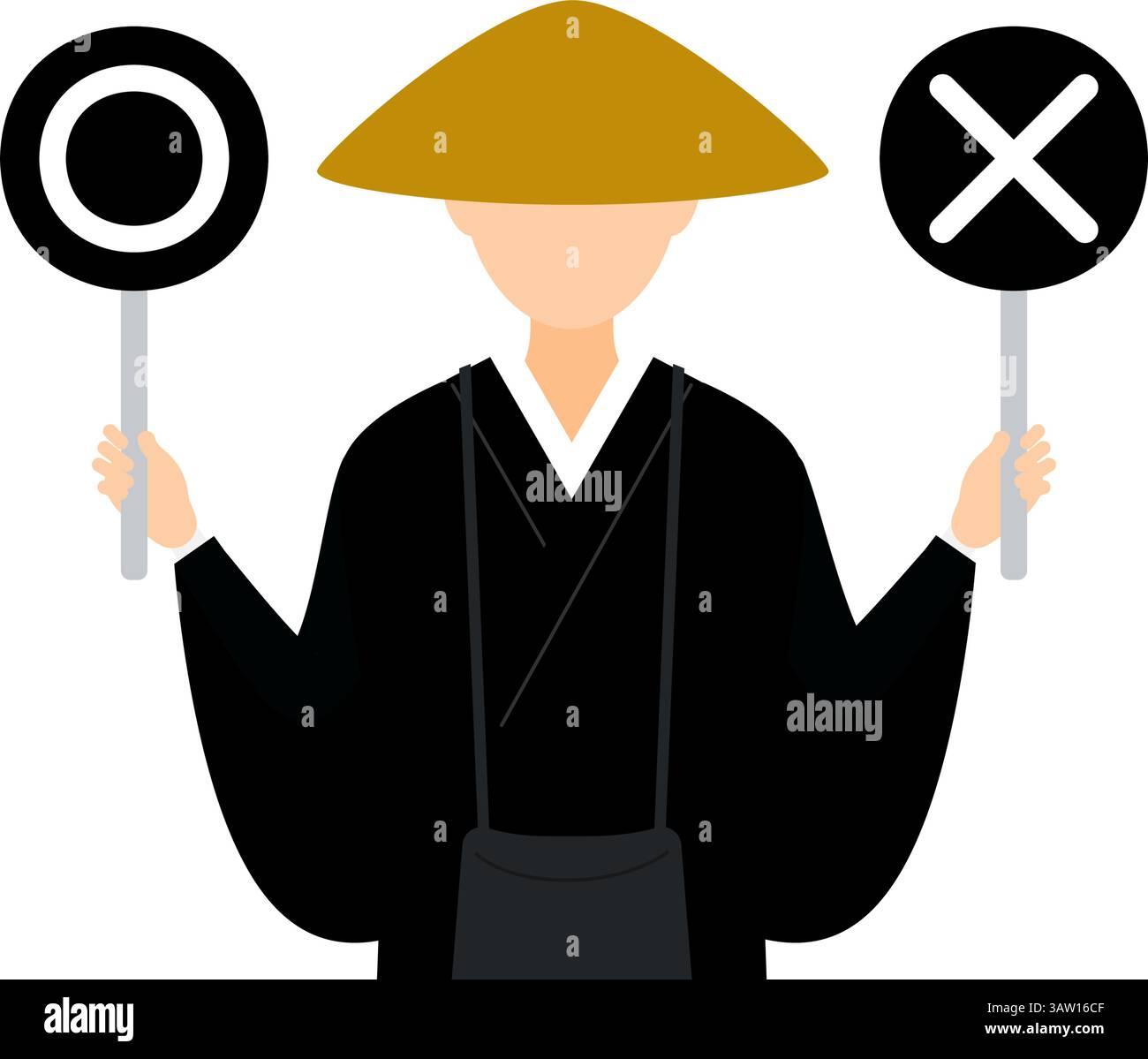 Simple illustration of a buddhist monk holding a maru-batu stick ...