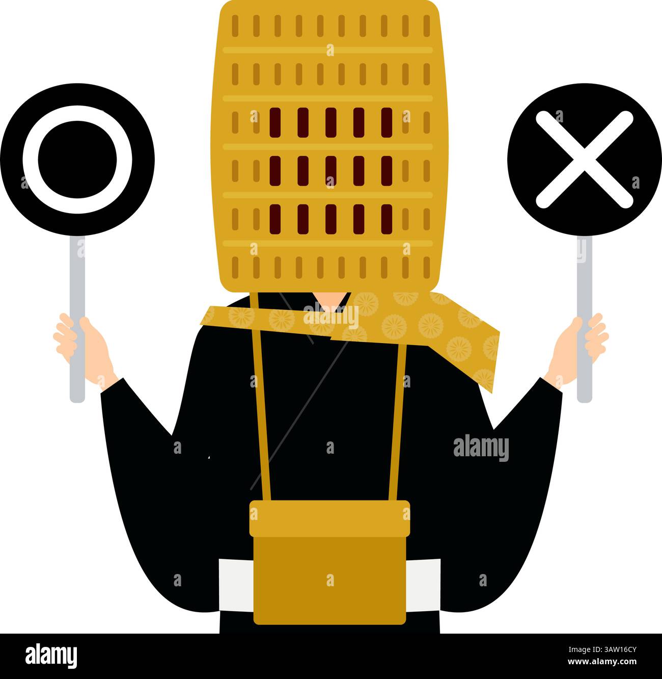 Simple illustration of a buddhist monk holding a maru-batu stick ...