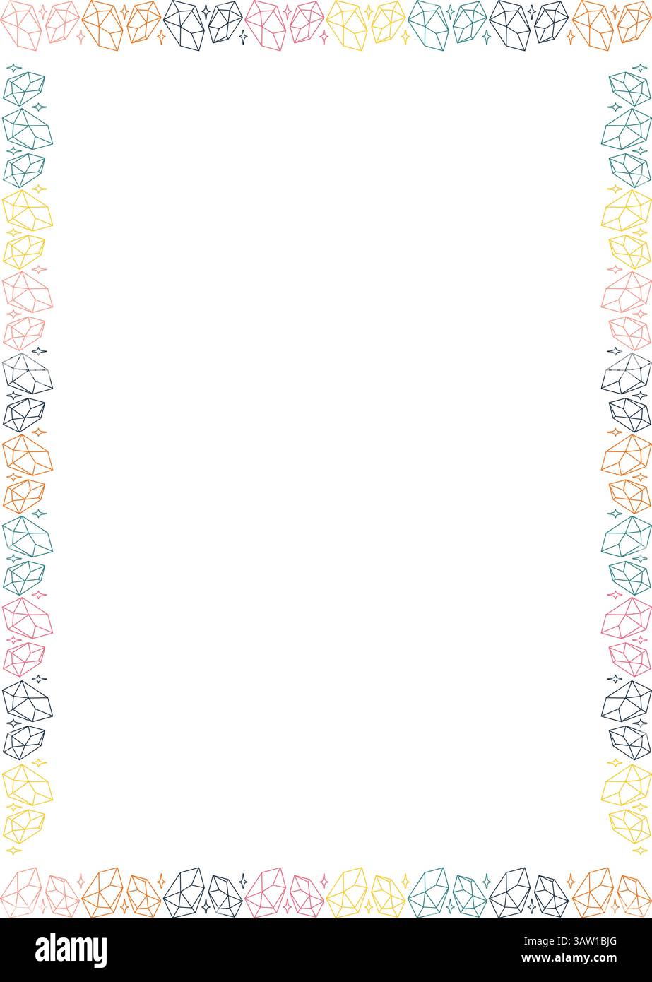 Magic crystal frame. Line art healing crystal template. Gemstone on ...